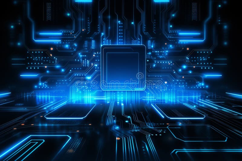 Abstract Neon Circuit Technology Background Blue Neon, Generated AI ...