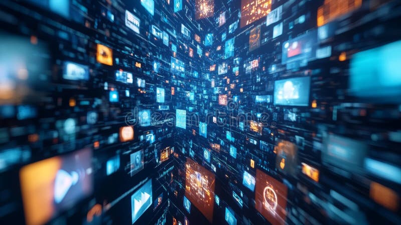 Abstract Technology Background, Blue and Orange Data and Infographics ...