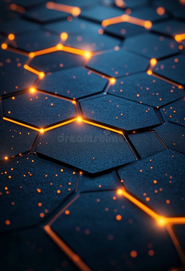 An Abstract Technology Background with Blue and Orange Hexagons, Ideal ...