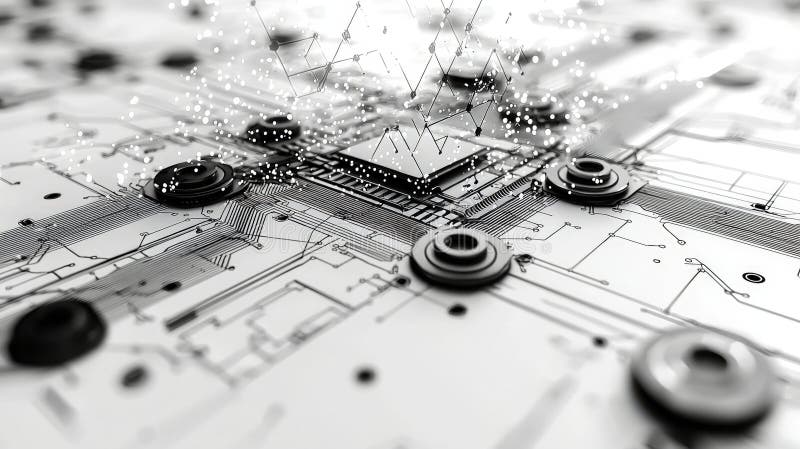 Abstract Technology Background with Circuit Board Design and Sparkling ...