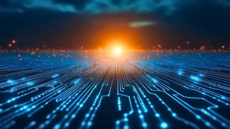 Abstract Technology Background with Circuit Board and Glowing Light for ...