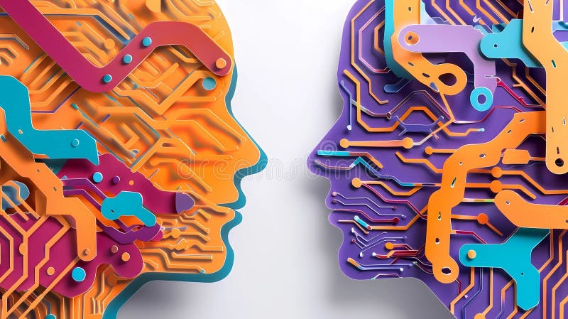 Abstract Technology Background with Circuit Board and Human Head ...