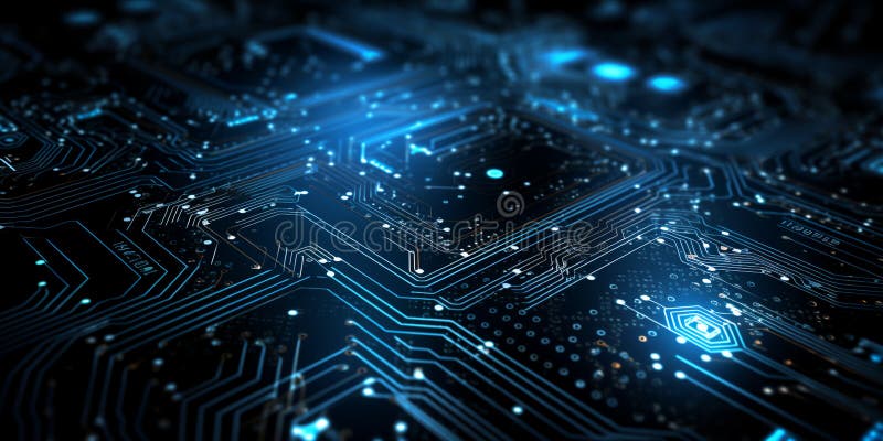 Abstract Technology Background. Buildings and Glowing Neon Color. Perspective View Stock ...