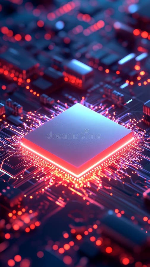 Abstract Technology Background with Circuit and Glowing Processor Stock ...