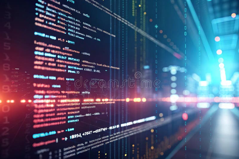 Abstract Technology Background with Coding and Binary Data Stock Illustration - Illustration of ...