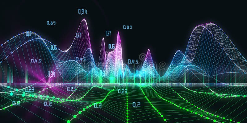 Abstract Technology Background With Color Wireframe Graph With Data Visual Presentation Of