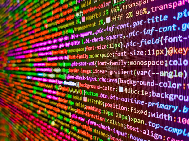 Computer Script Coding Source Code on Desktop Monitor. Software Developer Programming Code Stock ...