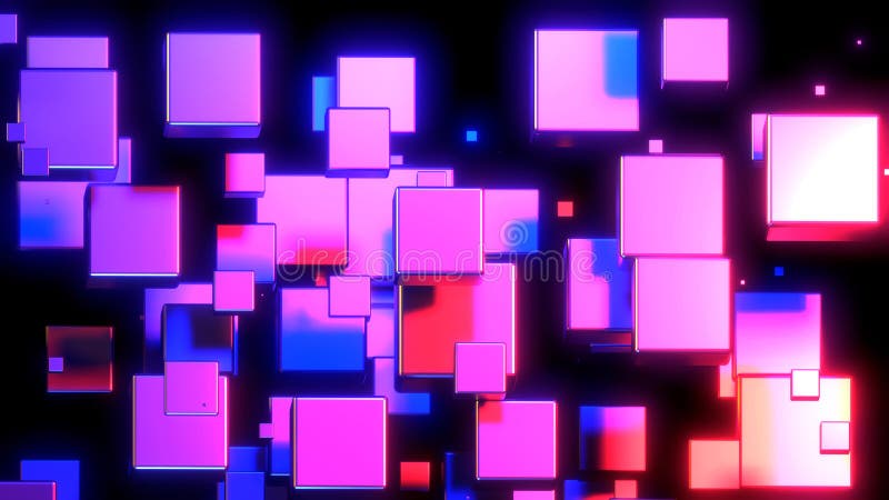 Abstract Technology Background with 3D Cubes in Space, Purple Blue Neon ...