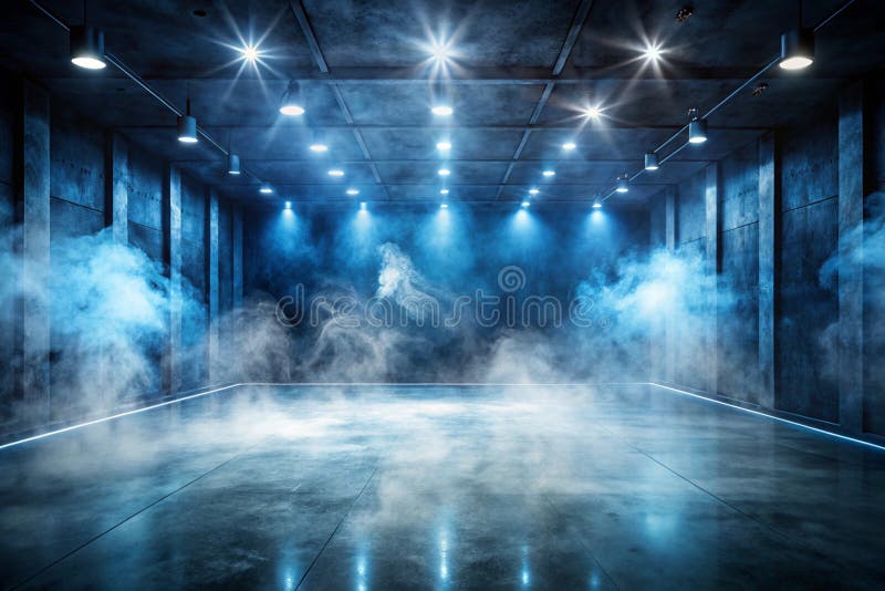 Abstract Technology Background with Dark Blue Cement Floor and ...