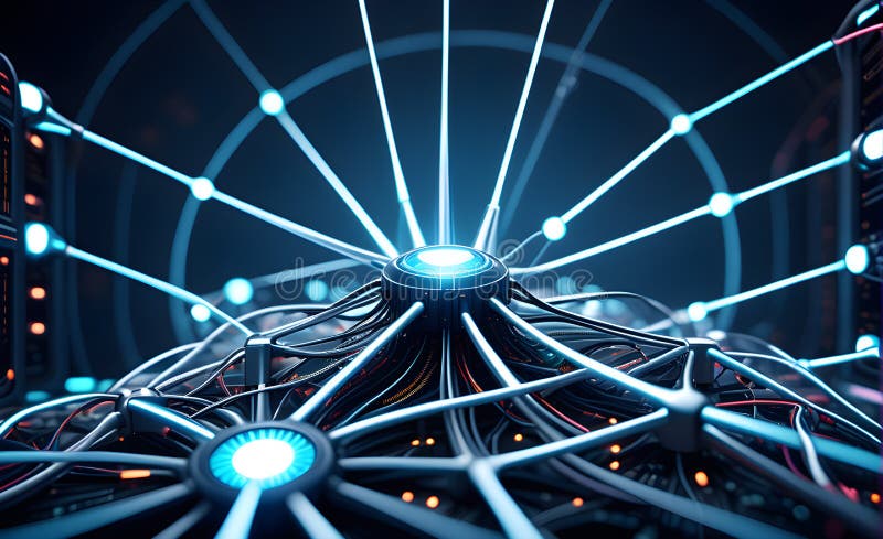 Abstract Technology Background of a Data Computing System with Connected Particles, Artificial ...