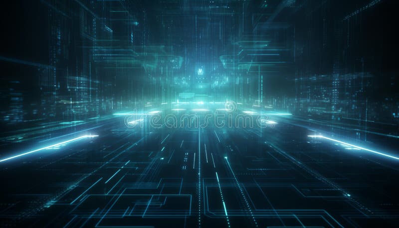 Abstract Technology Background. Circuit Dots, Lines and Binary Data. Generative AI Stock Photo ...