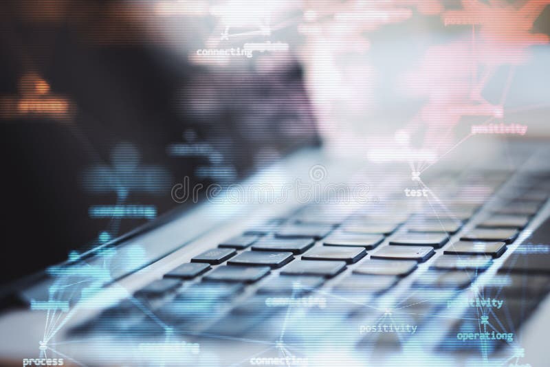 Abstract Technology Background with Digital Display and Laptop Keyboard ...