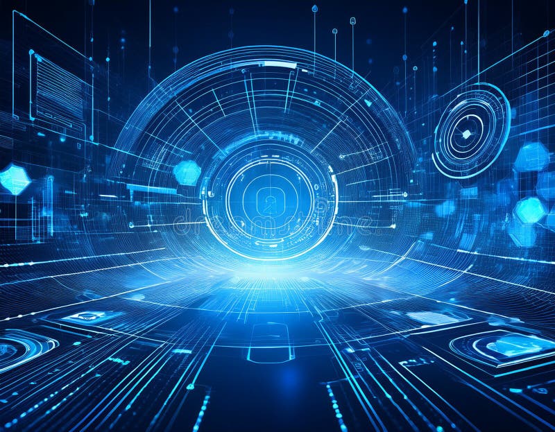 Abstract Technology Background with Digital Interfaces and Holograms Stock Photo - Image of ...