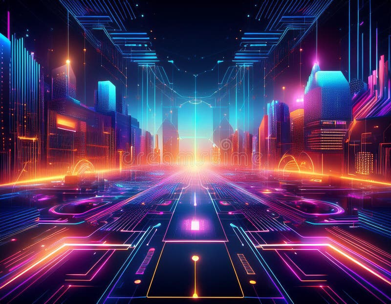 Abstract Technology Background with Digital Interfaces and Holograms ...