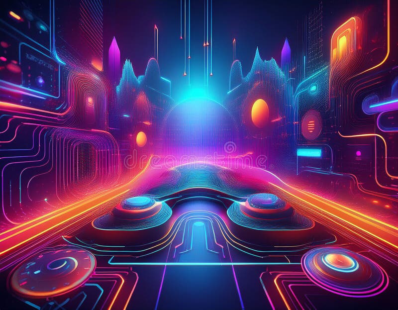 Abstract Technology Background with Digital Interfaces and Holograms ...