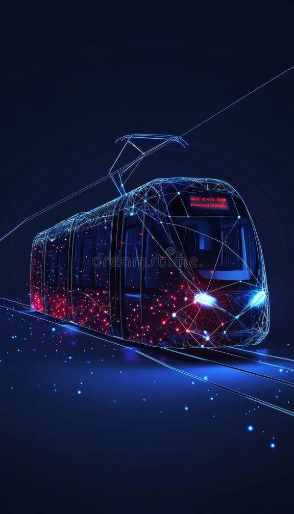 Abstract Technology Background with Digital Tram. Light Rail Icon ...