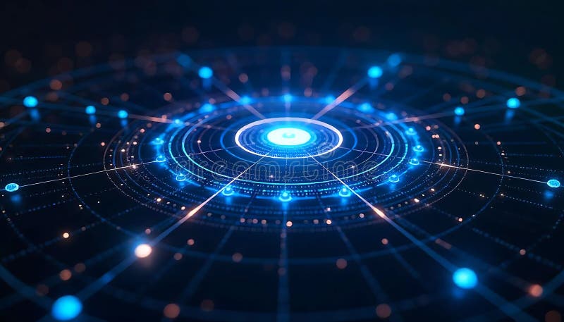 Abstract Technology Background with Glowing Blue Circles and Connecting ...