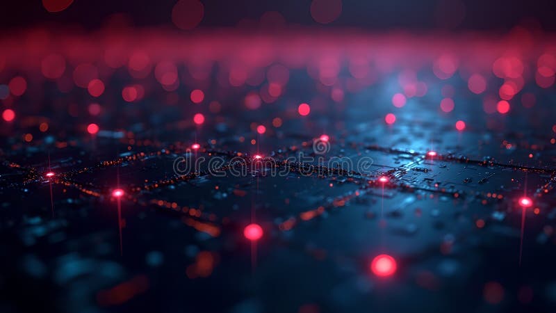 Abstract Network, Red Points and Circuit Board Stock Illustration ...