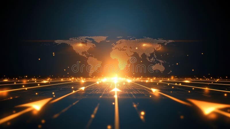 Abstract Technology World Map with Glowing Lights, Exploring Global ...