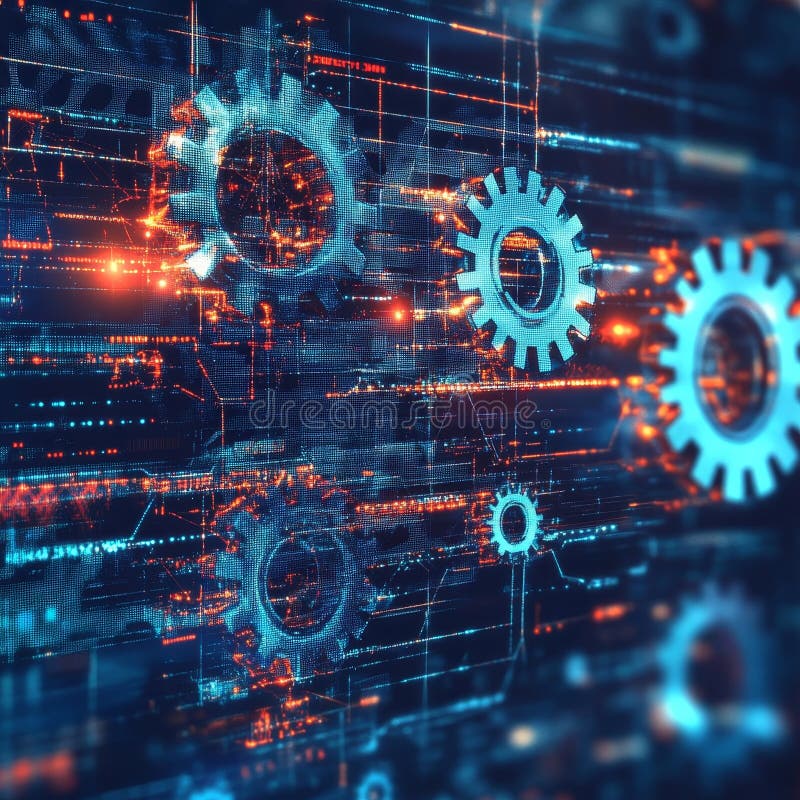 Abstract Technology Background with Gears and Digital Effects Stock ...