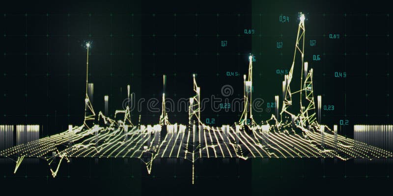 Abstract Technology Background with Glow Grid and Data on Dark. Visual ...