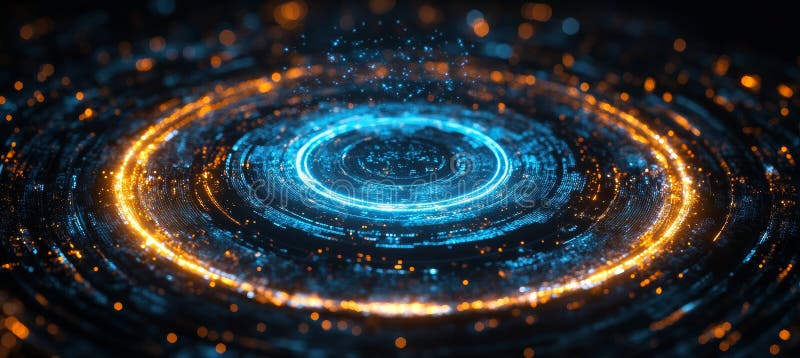 Abstract Technology Background with Glowing Blue and Orange Circles ...