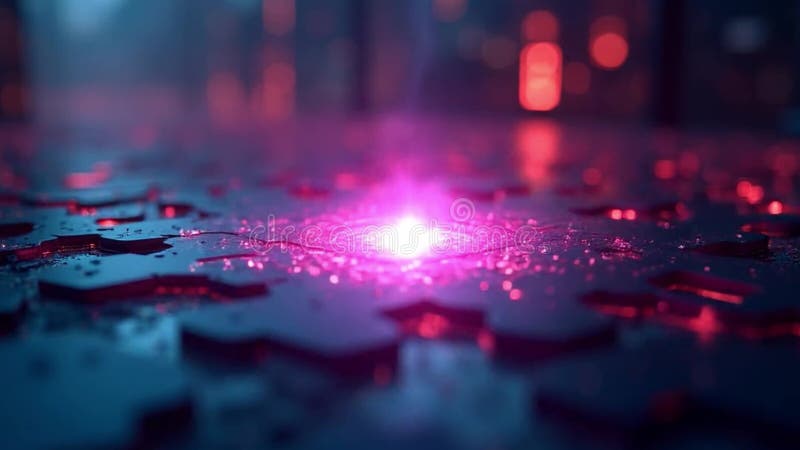 Abstract Technology Background with Glowing Light Beam and Intricate ...