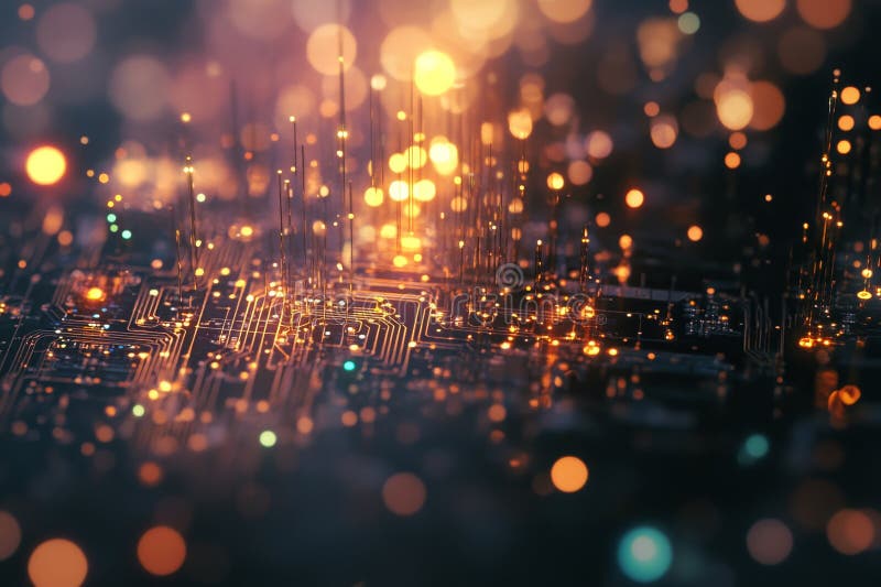 Abstract Technology Background with Glowing Lights and Circuits Stock ...