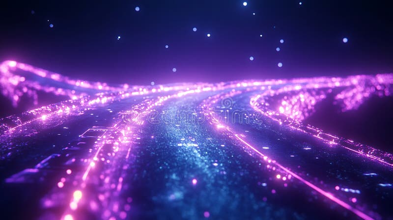 Abstract Technology Background with Glowing Neon Lights and Digital ...