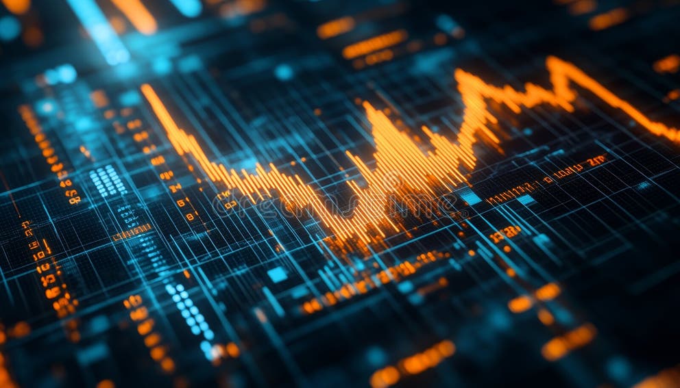 Abstract Technology Background, Glowing Orange Chart or Graph Over ...
