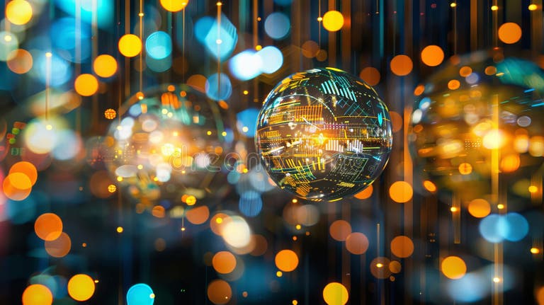 Abstract Technology Background with Glowing Spheres and Bokeh Lights ...
