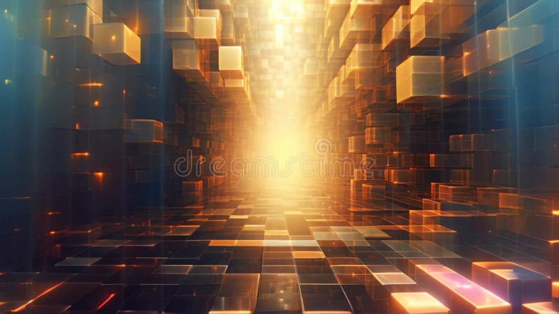 Abstract Technology Background with Glowing Squares and Light Effects ...