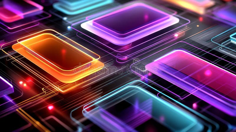 Abstract Technology Background with Glowing Squares, a Modern Digital ...