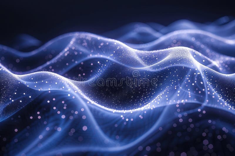 Abstract Technology Background with Glowing Waves and Particles in a ...