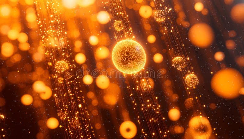 Abstract Technology Background, Gold Fiber Optic Cables, Glowing ...