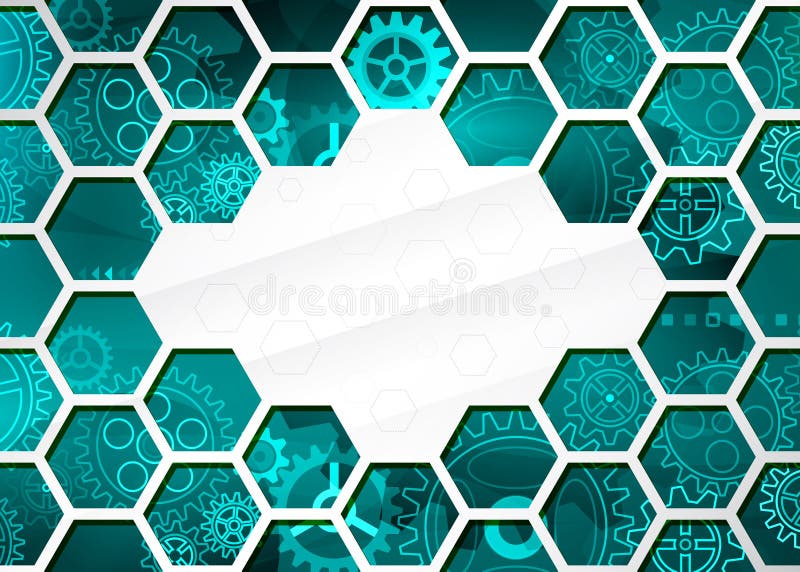 Abstract Technology Background with Hexagons and Gear Wheels, Hi-tech ...
