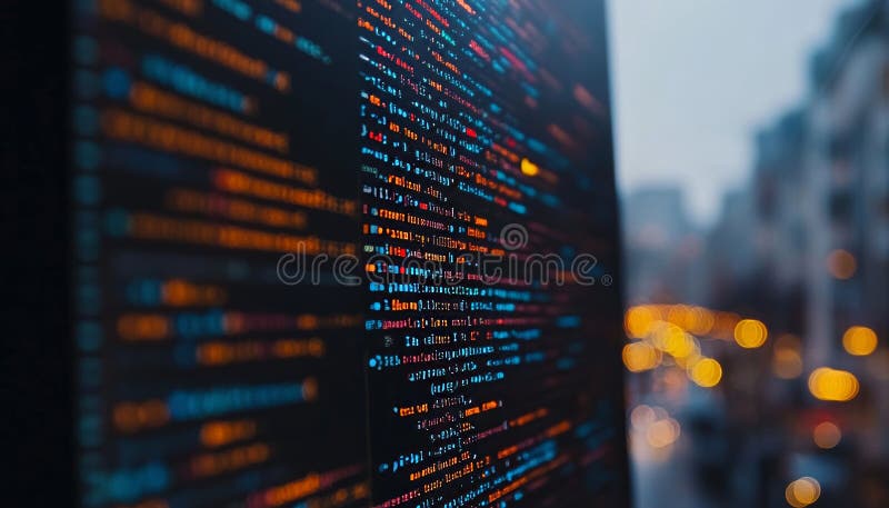 Abstract Technology Background, Lines of Colorful Programming Code on Screen, Selective Focus ...