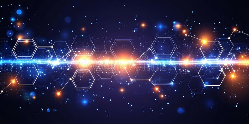 Abstract Technology Background, Neon Blue Hexagonal Pattern with ...