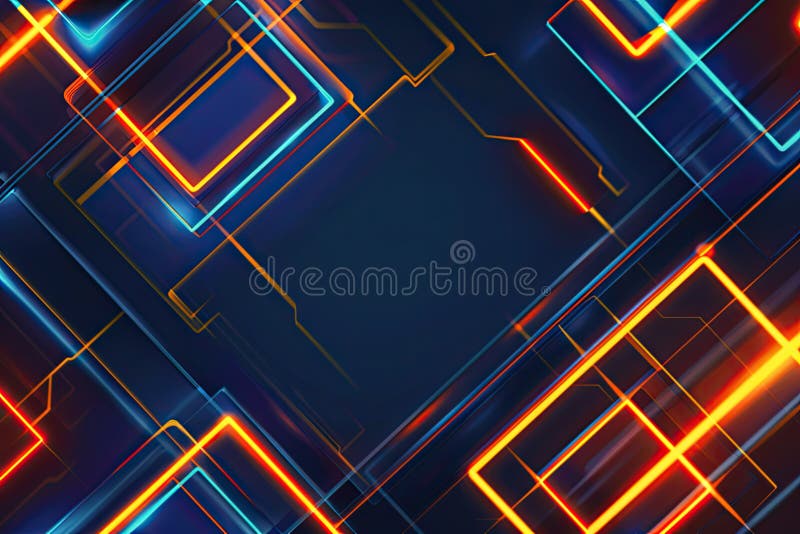 Abstract Technology Background with Neon Blue and Orange Square Shapes ...
