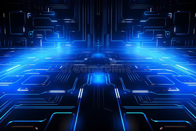 Abstract Technology Background Neon Circuit Blue Neon by Generative AI ...