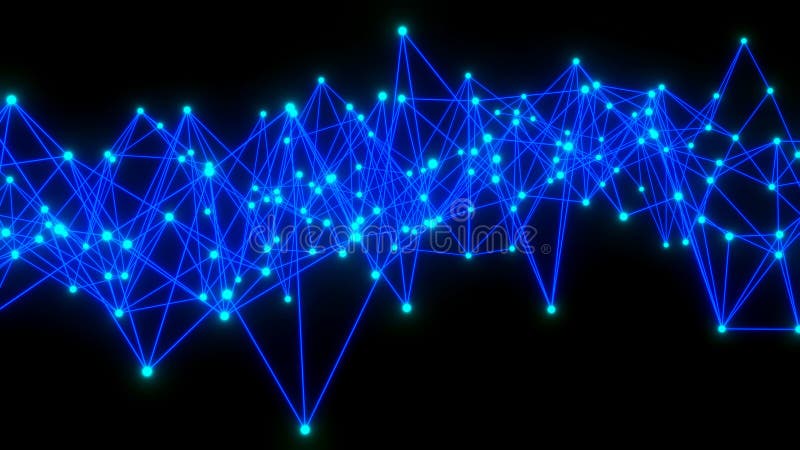 Abstract Technology Background with Neon Glowing Blue Lines on Black ...