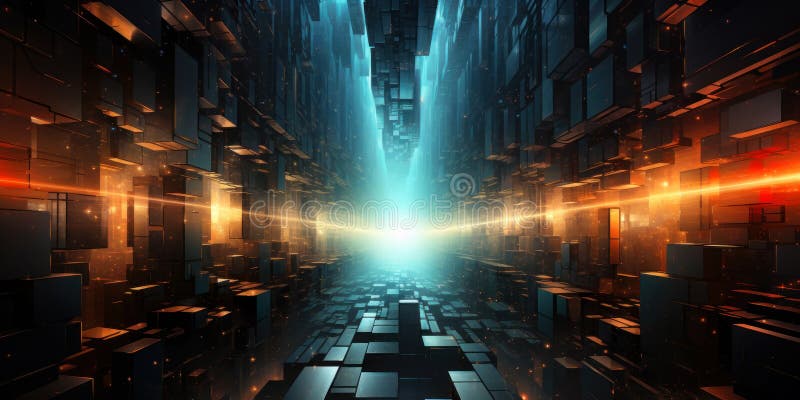 Abstract Technology Background, Perspective View of Dark Futuristic ...