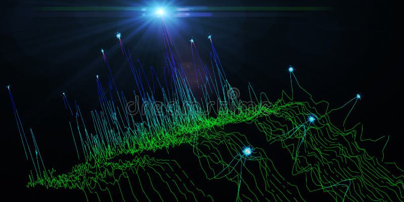 Abstract Technology Background with Polygonal Diagram Grid and Blurred Lines on Dark. Analytics ...