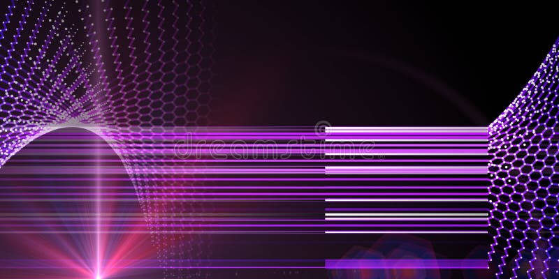 Abstract Technology Background with Purple Hexagons Net, Blurred Lines ...