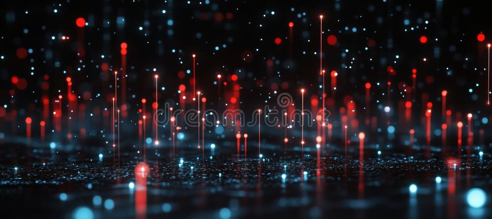 Abstract Technology Background with Red and Blue Glowing Particles ...