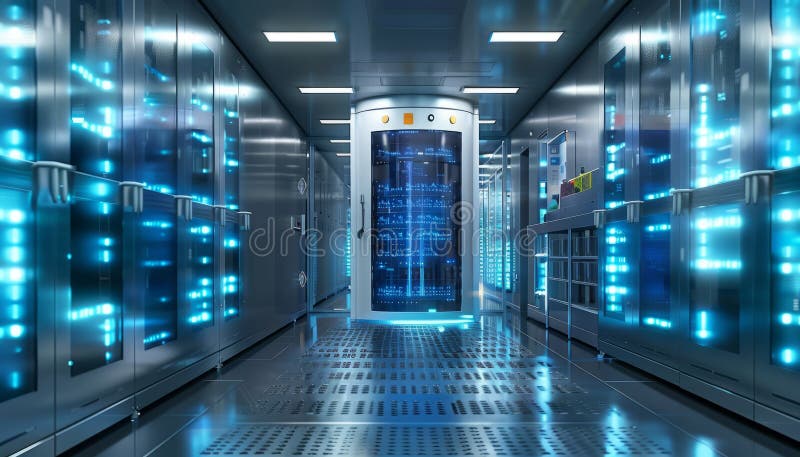 Abstract Technology Background. Server Room with Blue Lights Stock ...