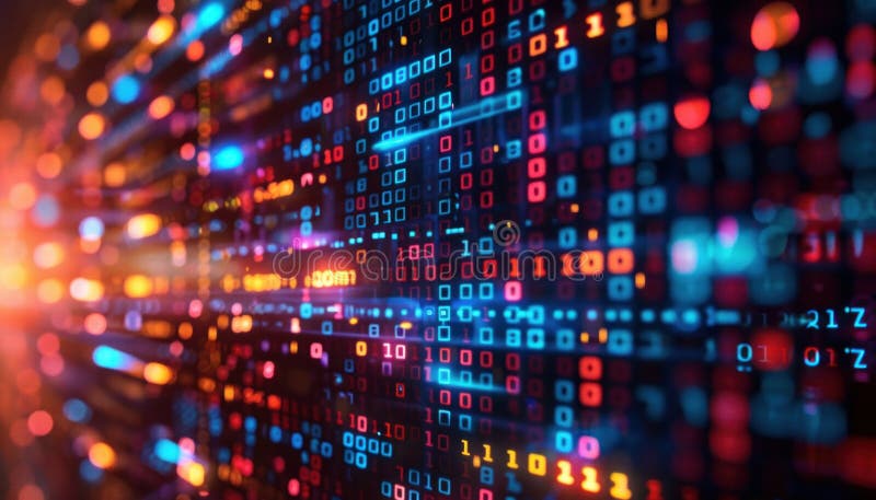 Abstract Technology Background Showing Glowing Binary Code Flowing on ...