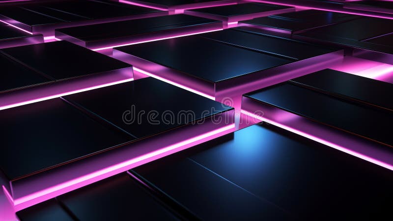 Abstract Technology Background, Square Composition with Glowing Lines ...