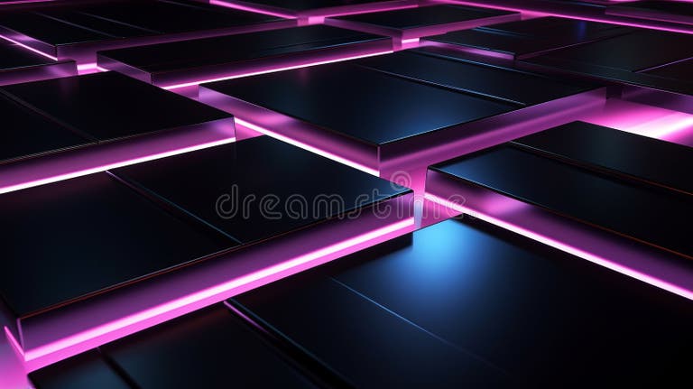 Abstract Technology Background, Square Composition with Glowing Lines ...
