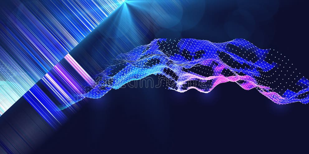 Abstract Technology Background with Triangle Wireframe Algorithm Analyze and Blurred Lines ...